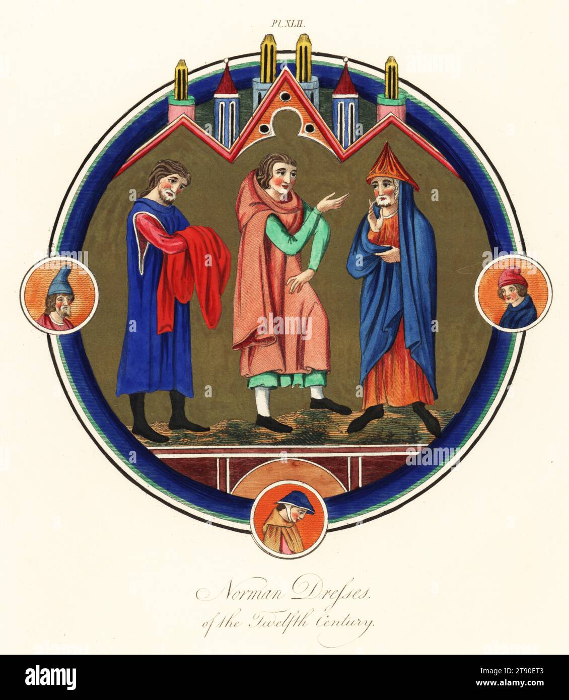 Norman male dress of the 12th century. In hooded robes and mantles ...