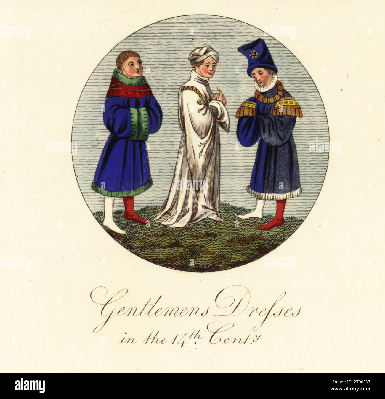 Gentlemens dresses of the 14th century. Men in wide-sleeved robes ...