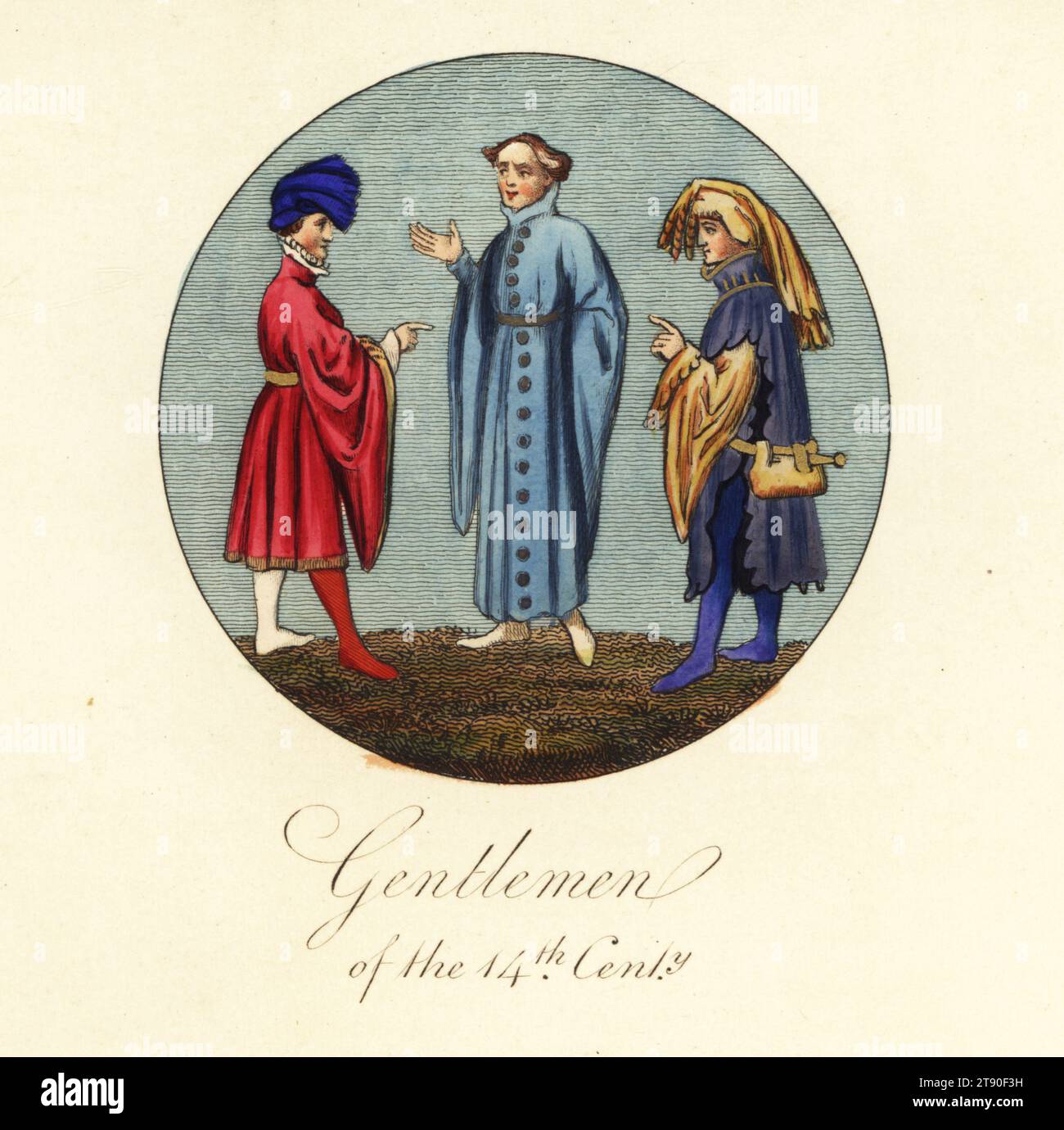 Gentlemen of the 14th century. Men in chaperon hats and wide-sleeved ...