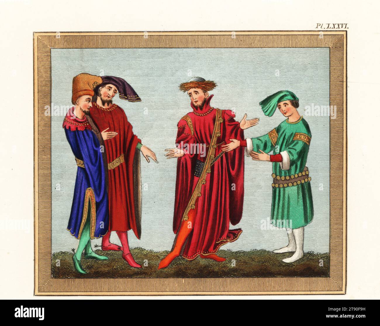 Costumes of Personages of Distinction, 14th century. Men in chaperon ...