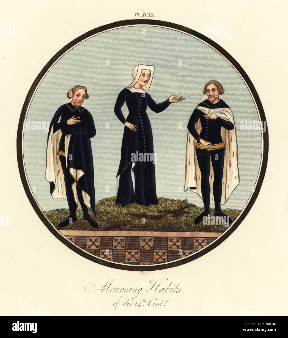 Mourning habits of the 14th century. The men wear a tight-fitting cote ...