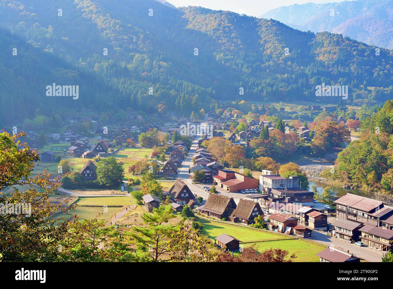 Shirakawa-go (ogimachi village) an autumn rains in Gifu Prefecture is ...