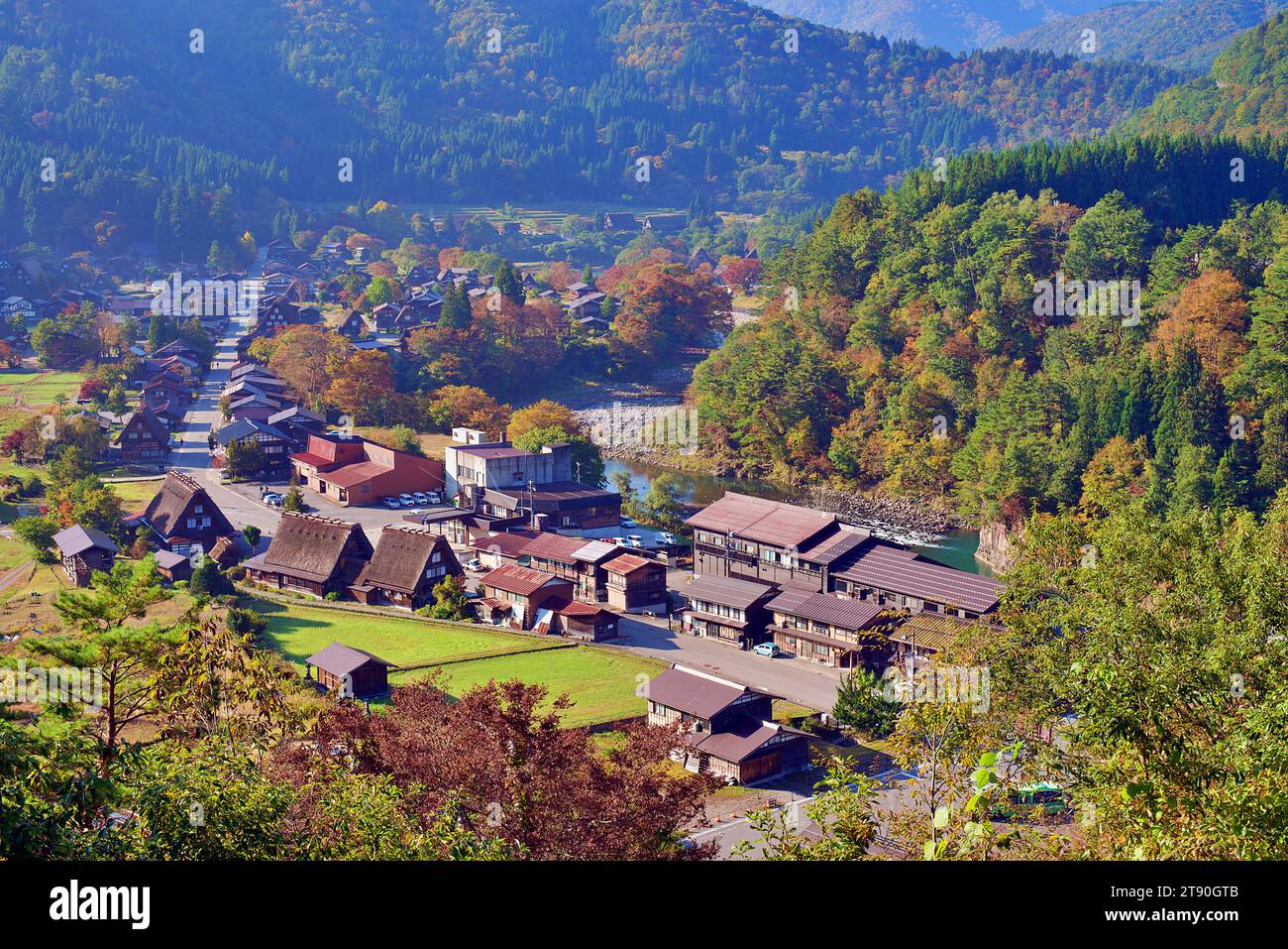 Shirakawa-go (ogimachi village) an autumn rains in Gifu Prefecture is ...