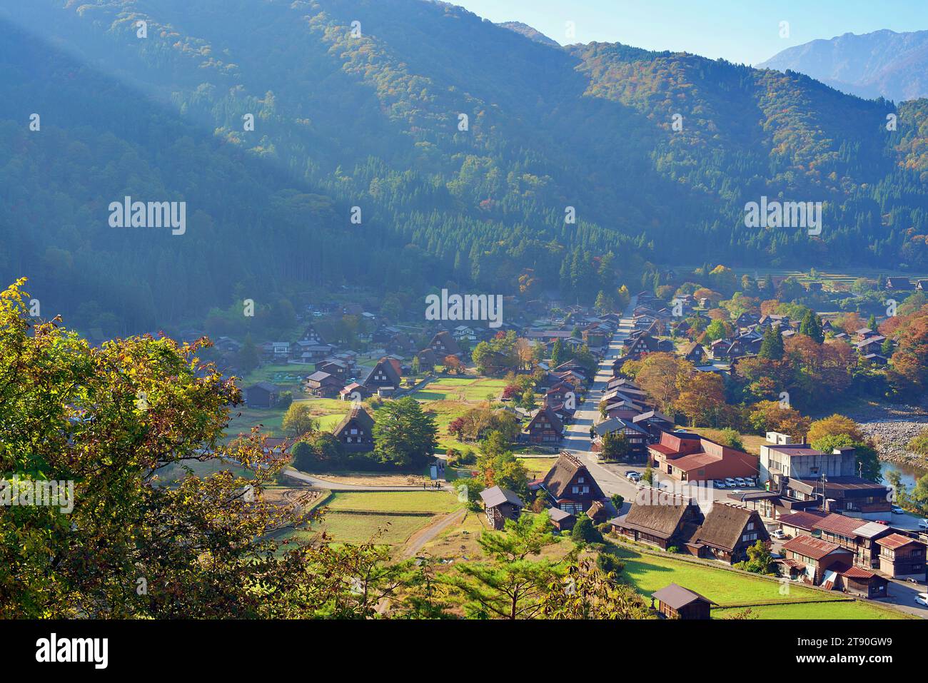 Shirakawa-go (ogimachi village) an autumn rains in Gifu Prefecture is ...