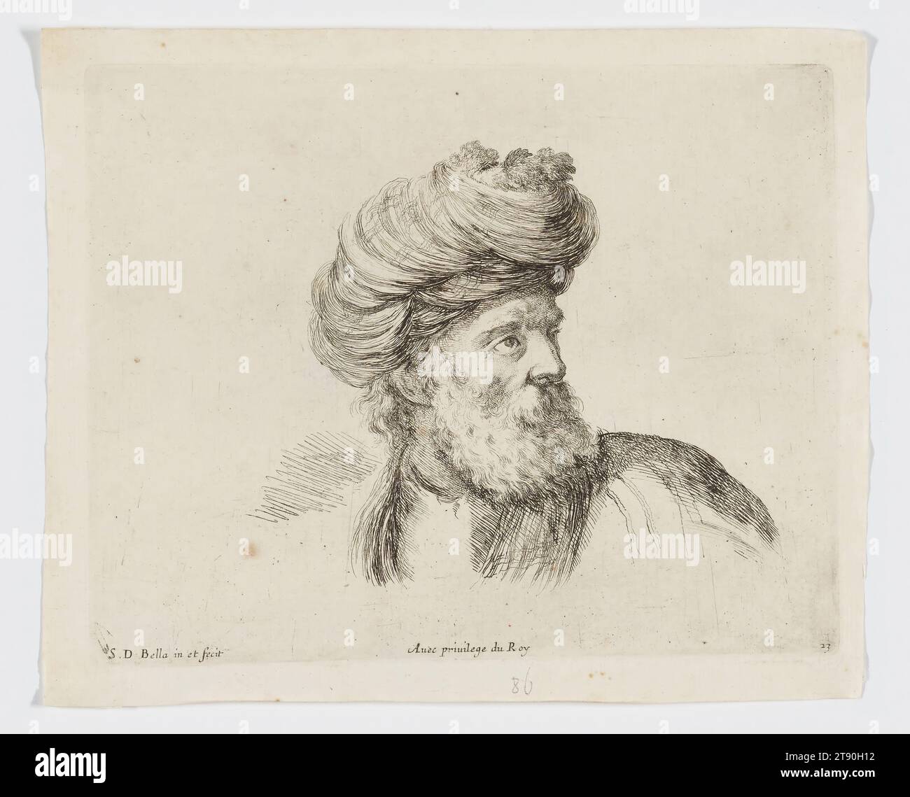 Head of a Turk, wearing a turban, with a beard, in three-quarter view ...