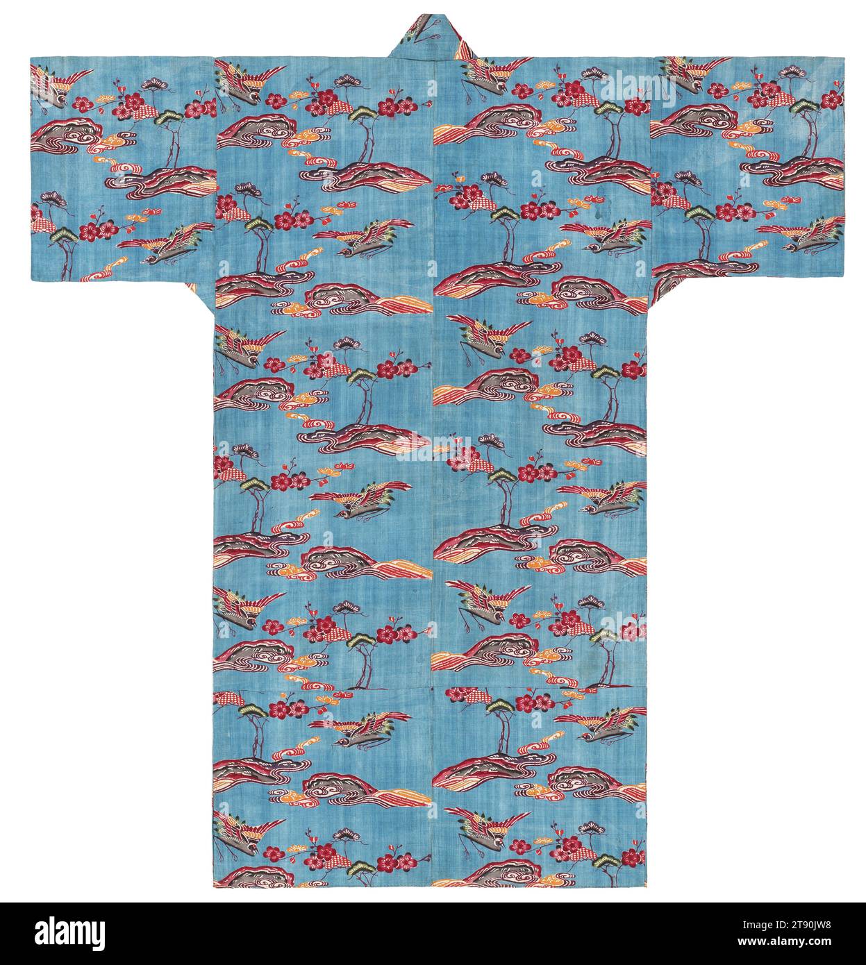 Light blue-ground Ryūkyūan robe (ryūso) decorated with cranes, pine ...