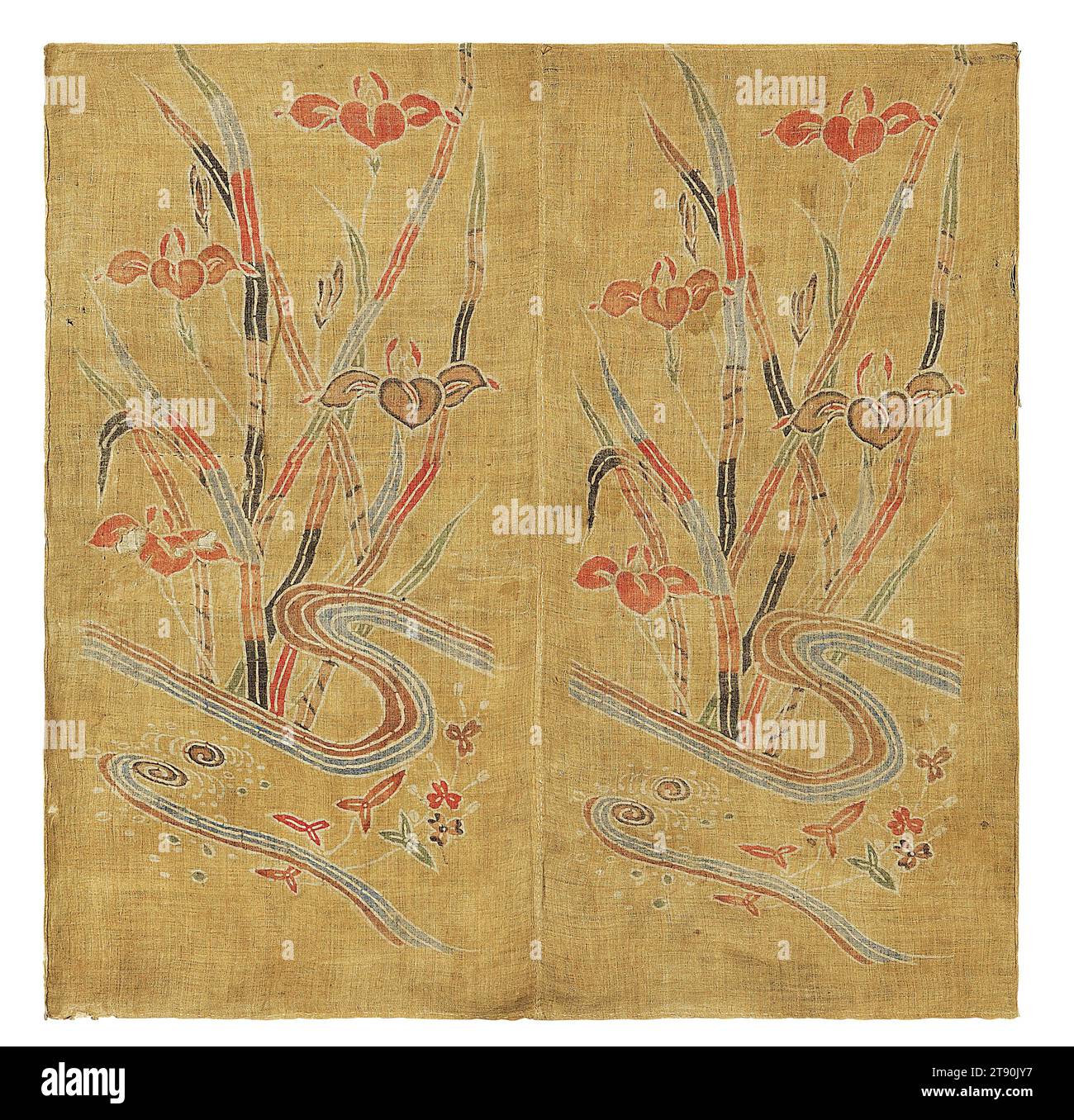 Yellow-ground wrapping cloth (uchikui) with pattern of irises in a ...