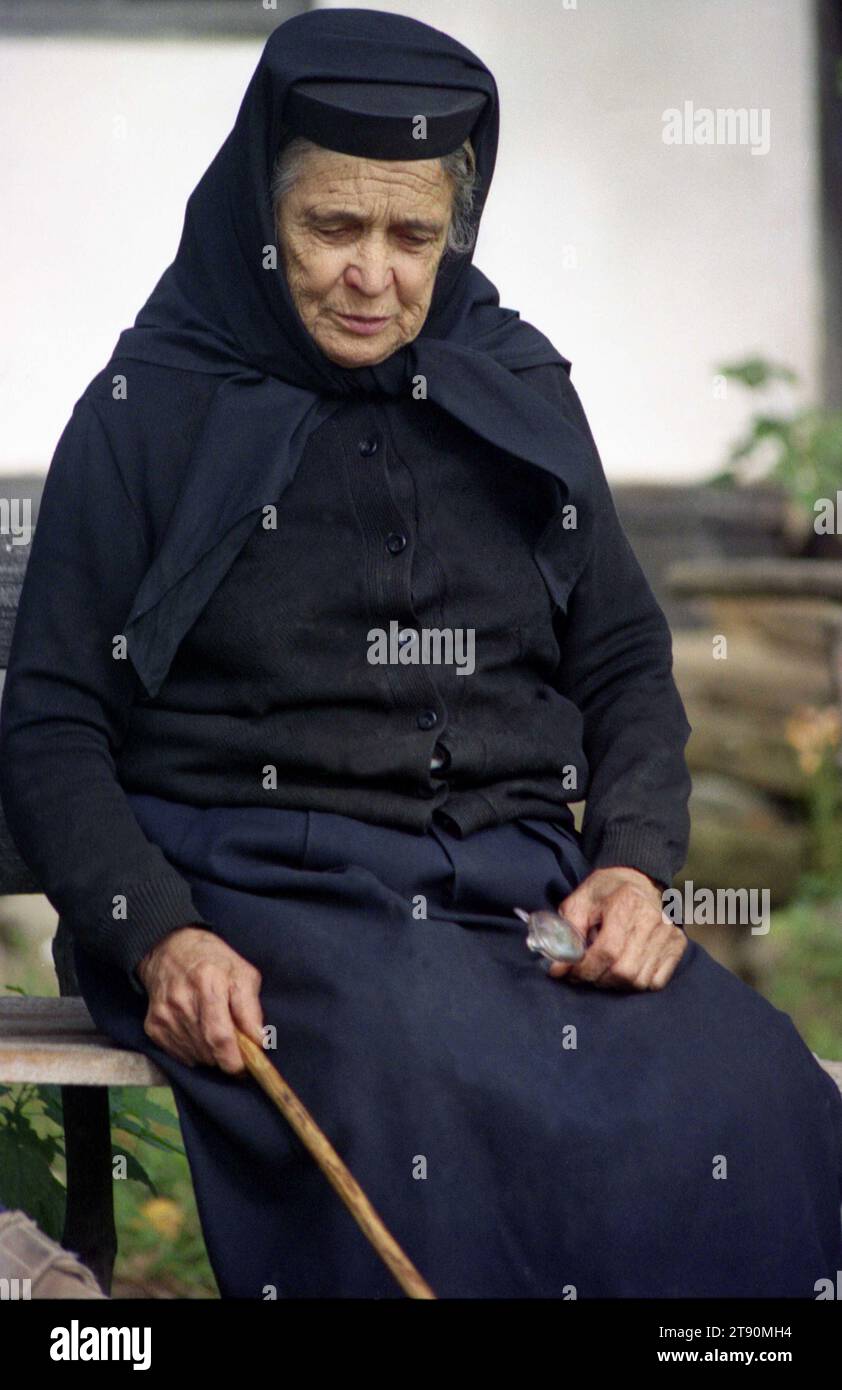 Vrancea County, Romania, 2000. Portrait of elderly nun at Valea Neagra ...