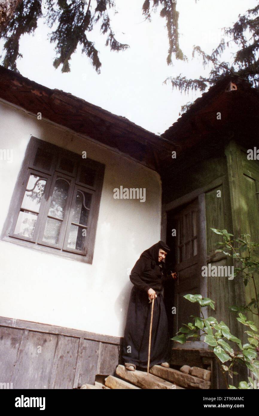 Valea Neagra Monastery, Vrancea County, Romania, 2000. Elderly nun ...