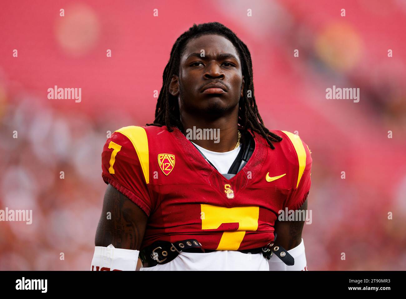 USC Trojans safety Calen Bullock (7) on the sideline during an NCAA ...