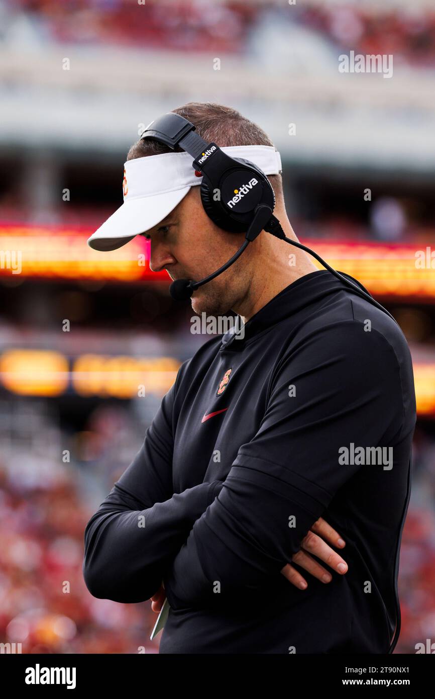 USC Trojans head coach Lincoln Riley on the sideline during an NCAA ...