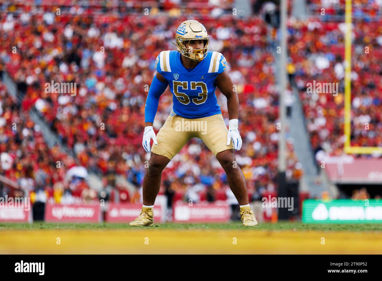 UCLA Bruins linebacker Darius Muasau (53) defends during an NCAA ...