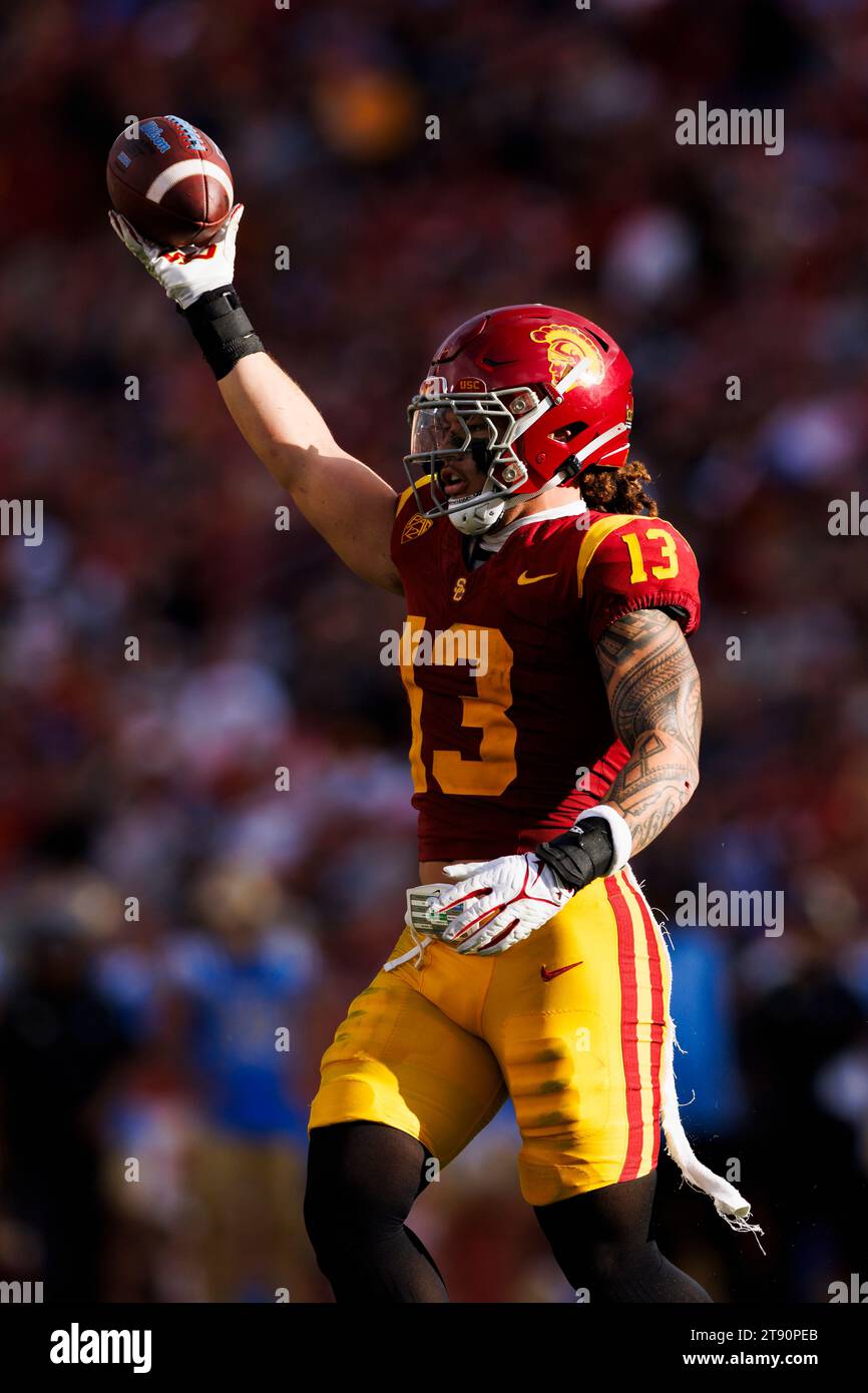 USC Trojans linebacker Mason Cobb (13) celebrates during an NCAA ...