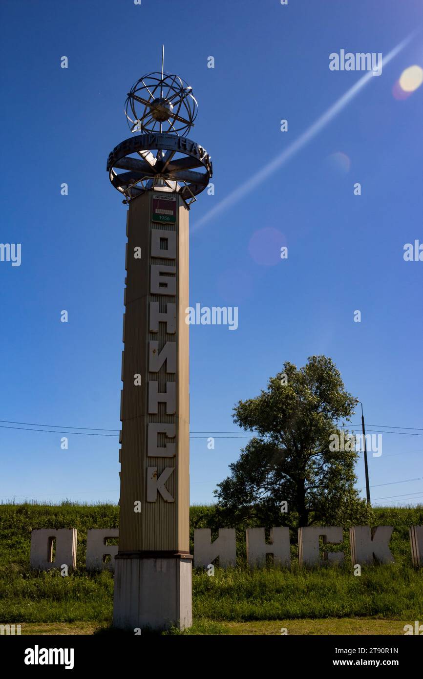 Obninsk sign and stele at the northern entrance to the city: Obninsk ...
