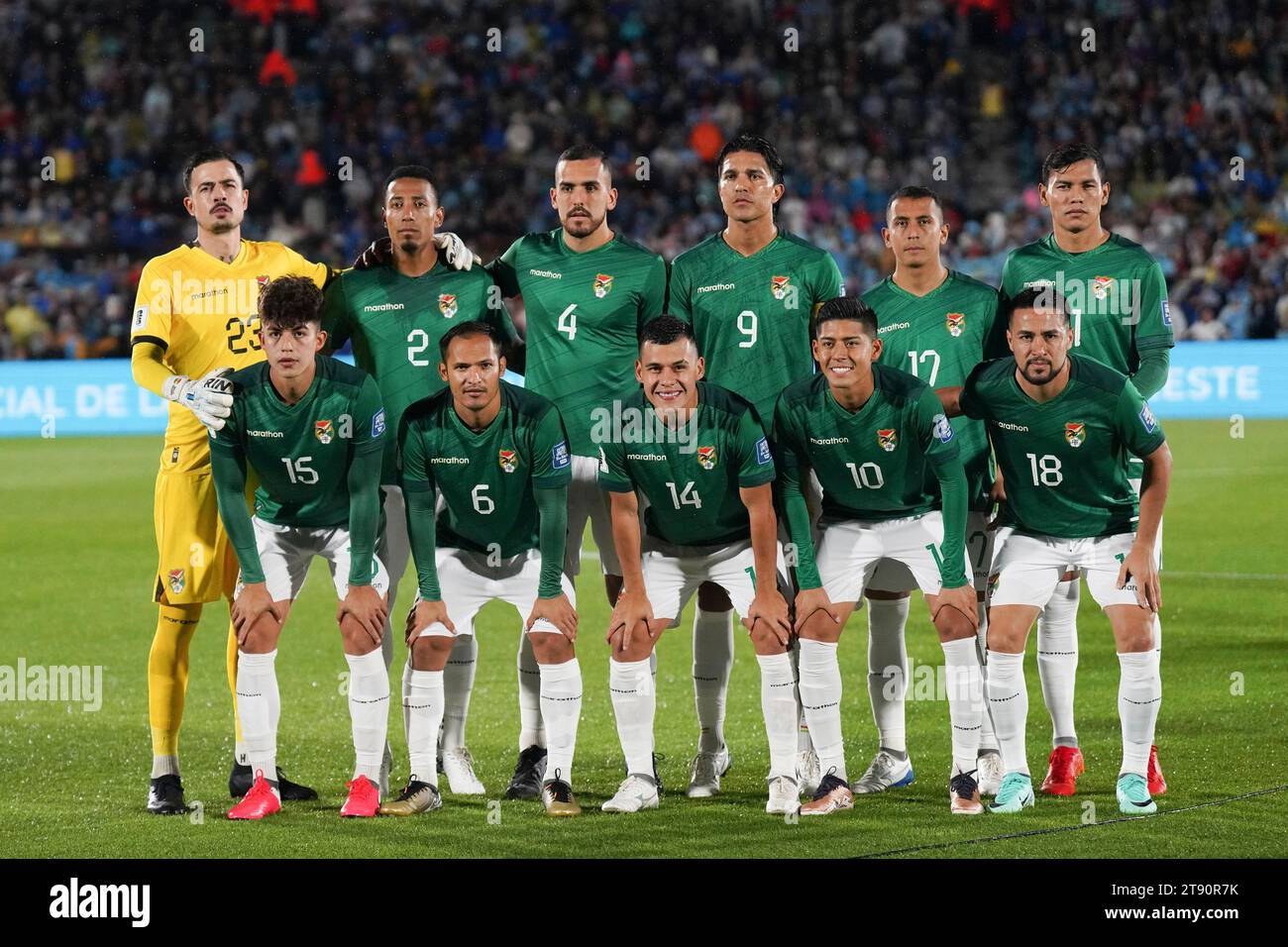 Bolivia´s starting players pose for a team photo prior to a qualifying ...
