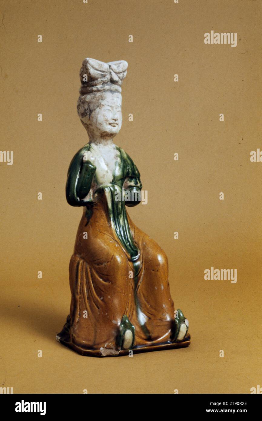 Seated Figure of a Woman, 618-906, 13 in. (33 cm), Sancai ware ...