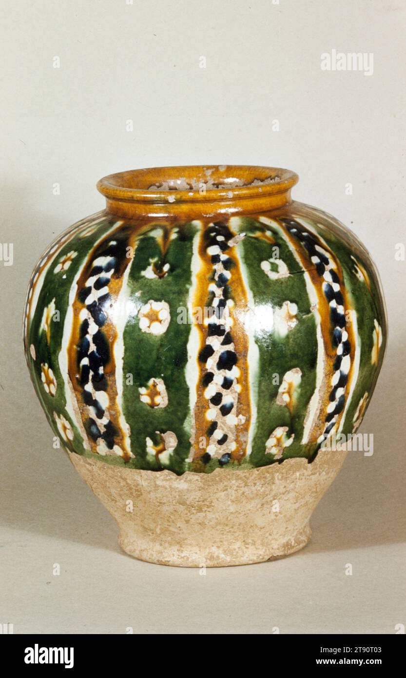 Jar, 618-906, 8 3/4 in. (22.23 cm), Sancai ware Stoneware with three ...
