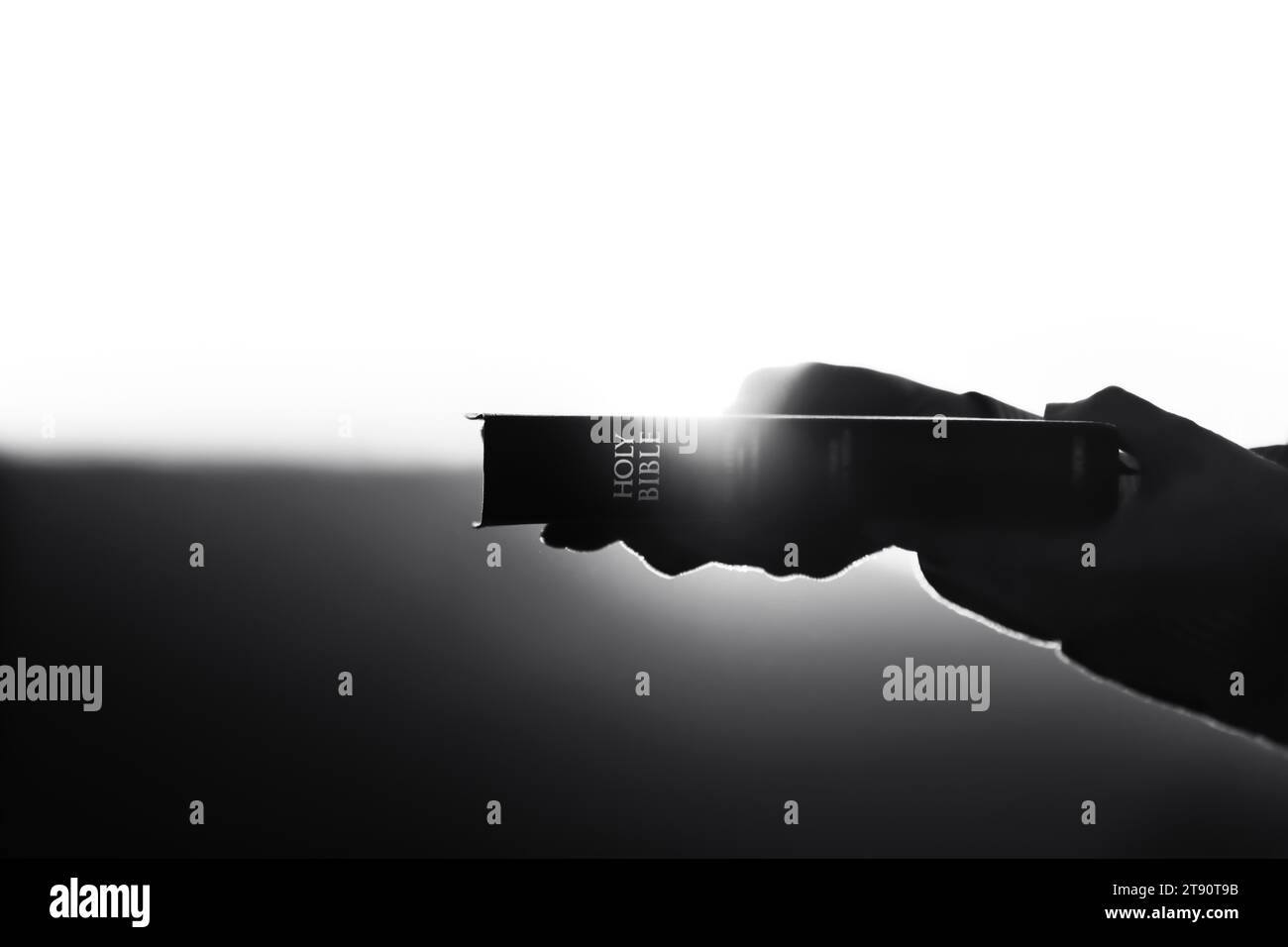 Christian hand presenting a holy Bible and church evangelism concept ...