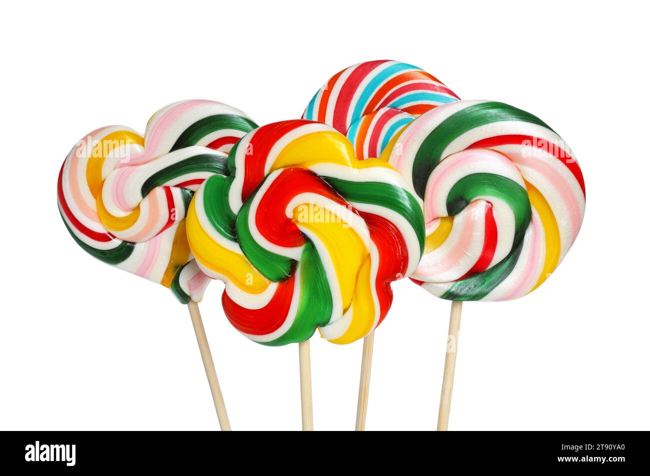 Sticks with colorful lollipops isolated on white Stock Photo - Alamy