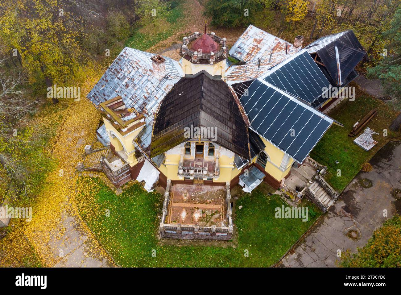 Aerial view of the century-old building of the former estate surrounded ...