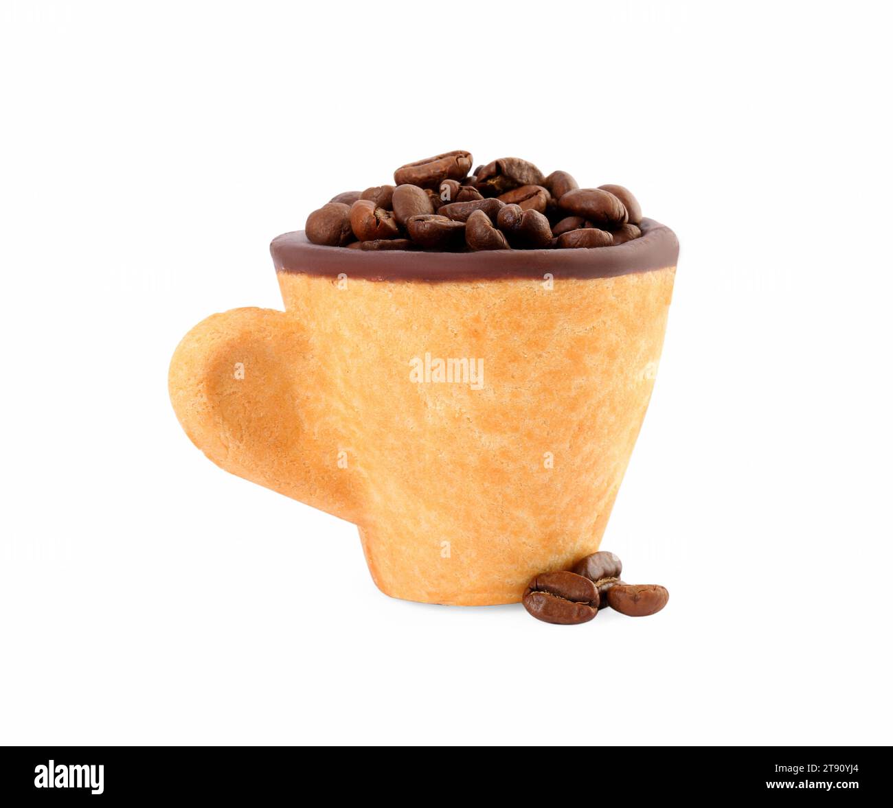 Edible espresso cookie cup with roasted beans isolated on white Stock ...