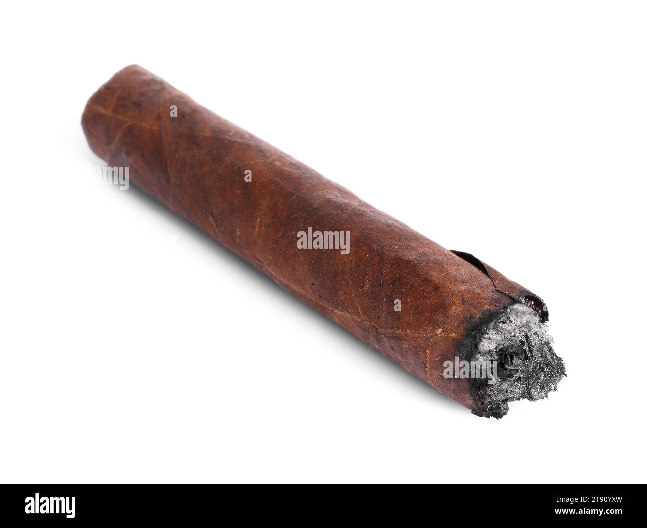 One burnt expensive cigar isolated on white Stock Photo - Alamy