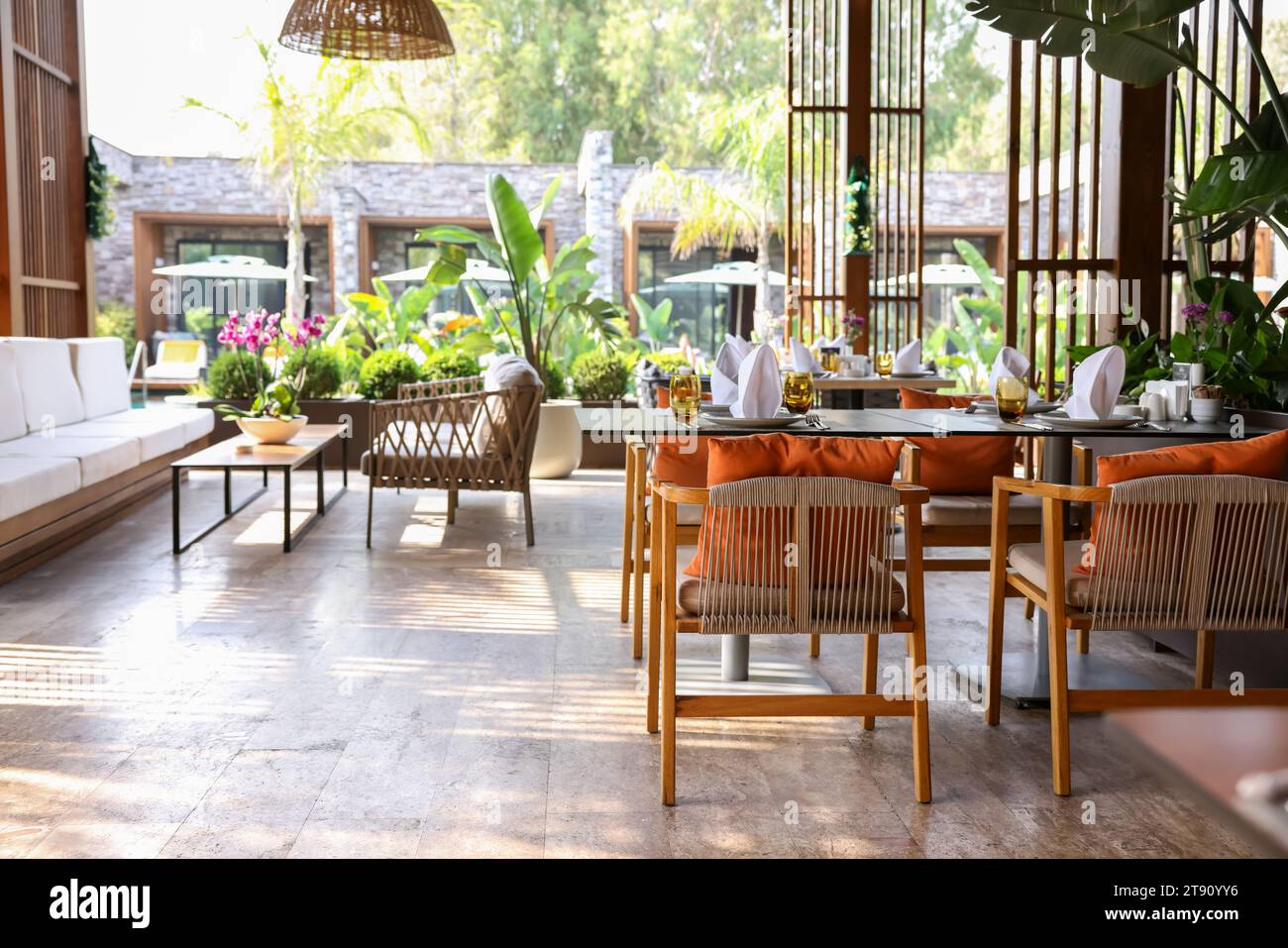 Cozy cafeteria with stylish furniture. Interior design Stock Photo - Alamy
