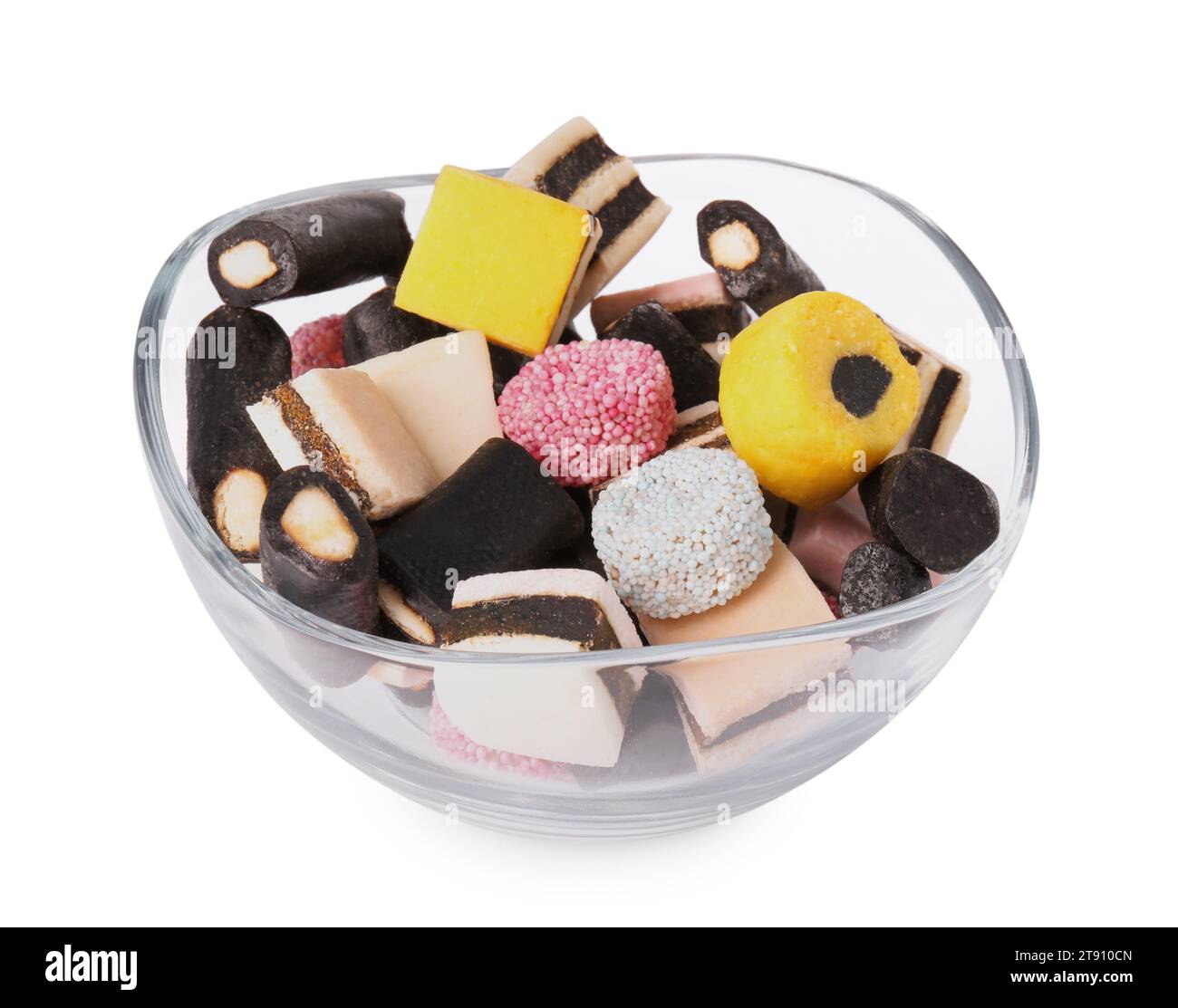 Glass bowl with many tasty liquorice candies isolated on white Stock ...