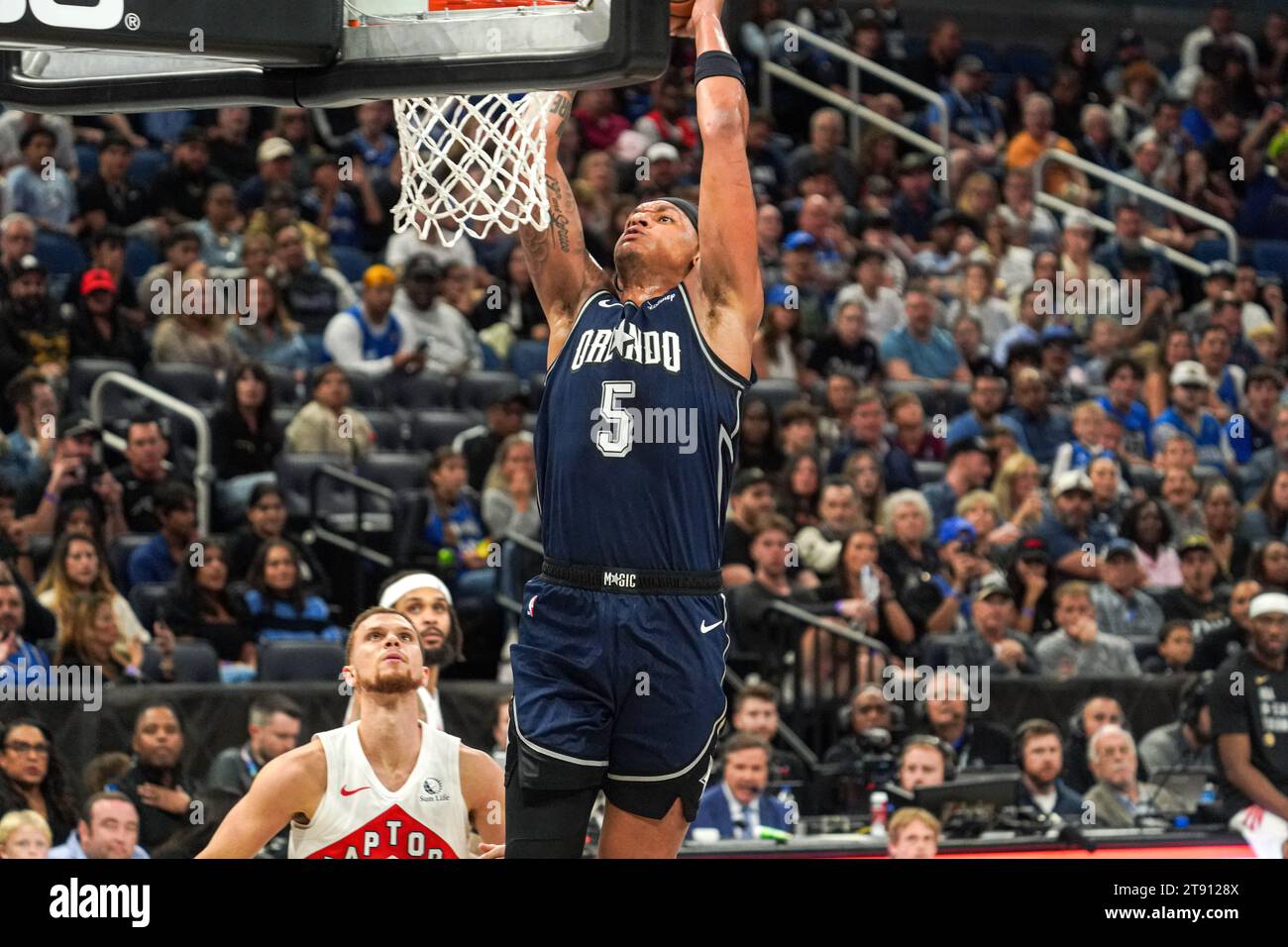 Orlando, Florida, USA, November 21, 2023, Orlando Magic forward Paolo Banchero #5 makes a dunk ...