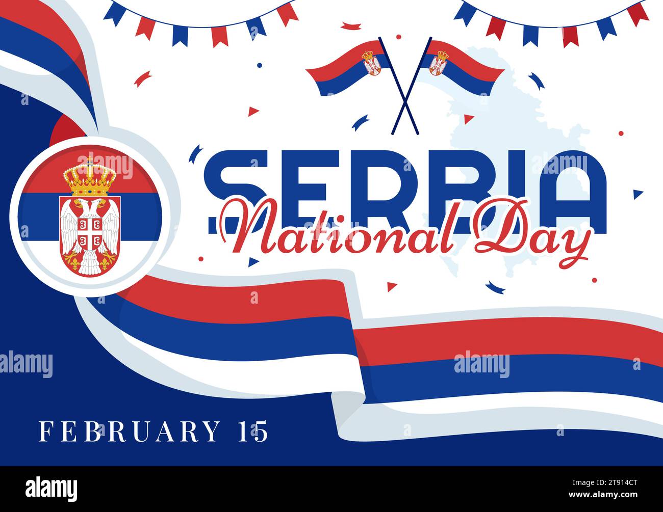 Serbia National Day Vector Illustration on 15 February with Waving Flag ...