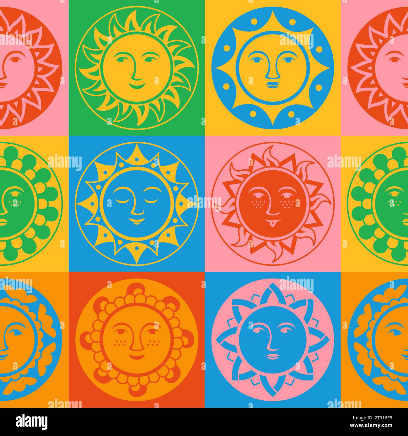 Sun with face abstract ornamental cartoon seamless pattern. Ethnic boho ...