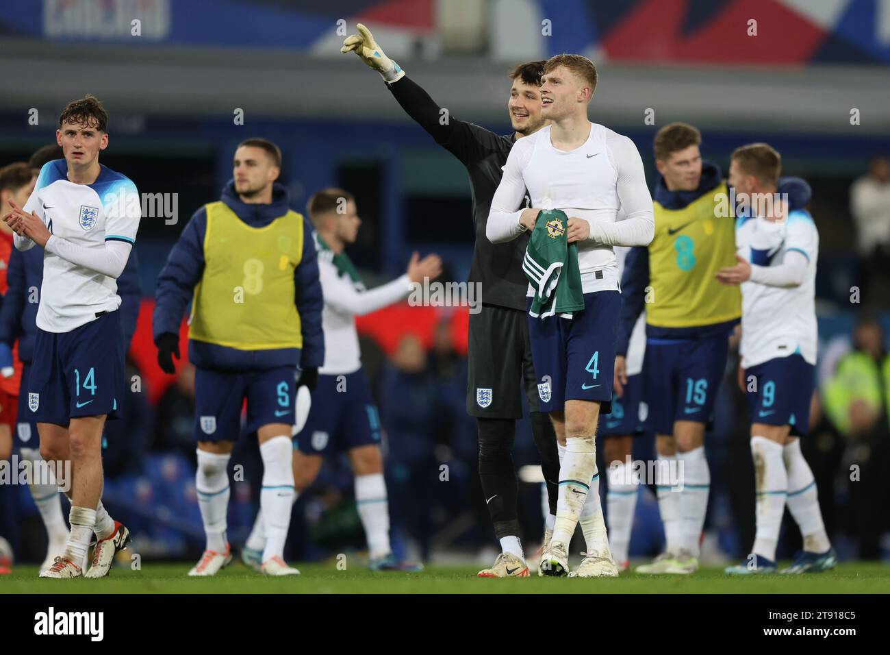 Liverpool, UK. 21st Nov, 2023. James Trafford and Jarrad Branthwaite of ...