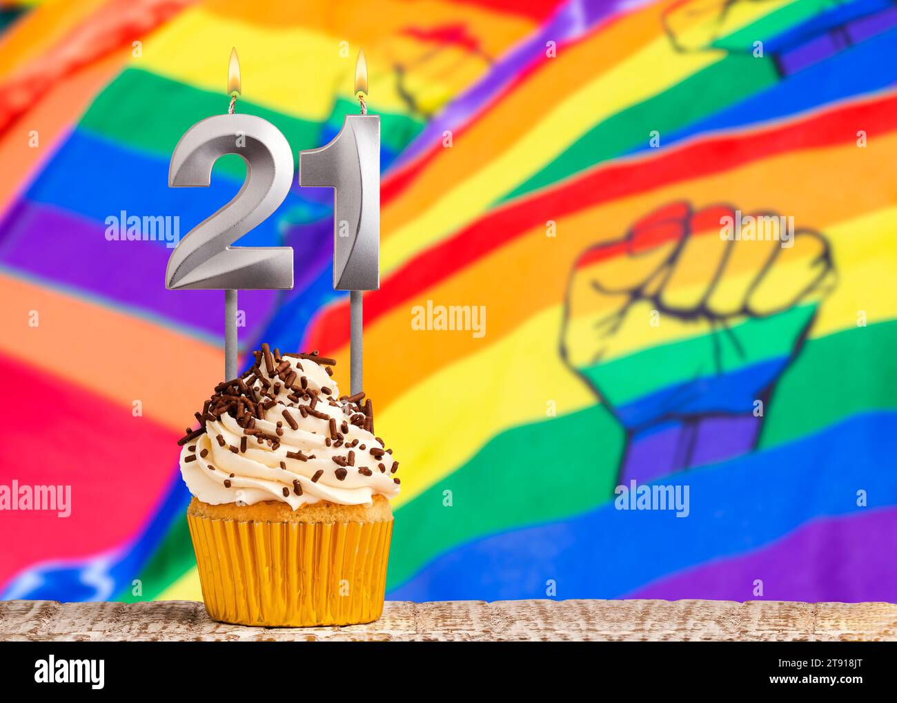 Birthday card with gay pride colors - Candle number 21 Stock Photo - Alamy