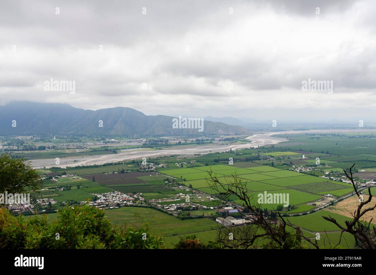 View to the Cachapoal river valley from the hills around El Olivar ...