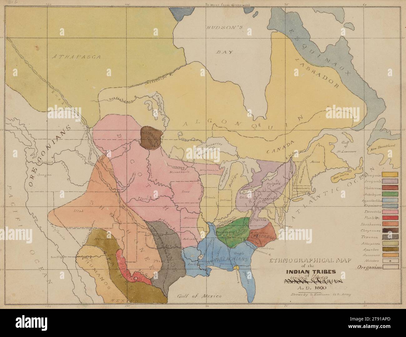 Ethnographic Map of the Indian Tribes of the United States, A.D. 1600 ...