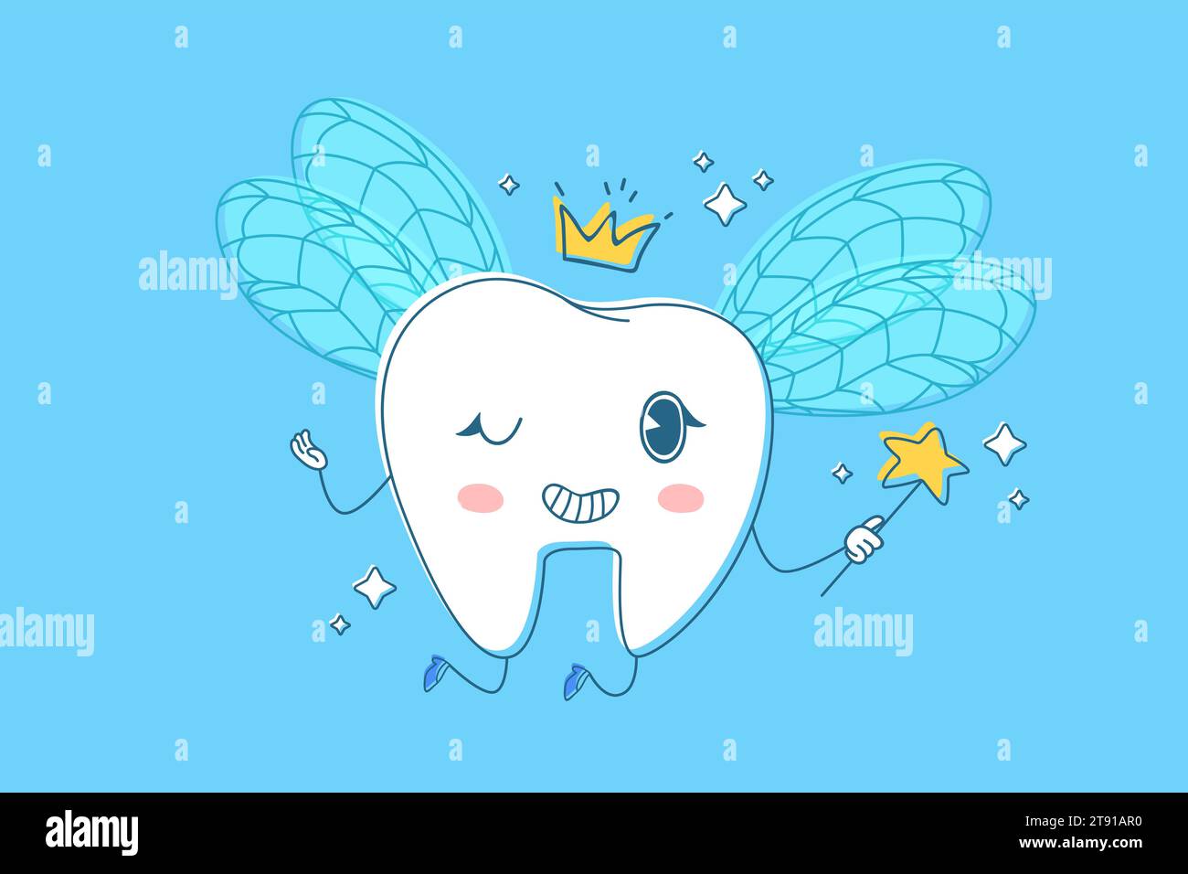 Tooth fairy. Sparkling tooth with wings, crown and magic wand. Cute ...