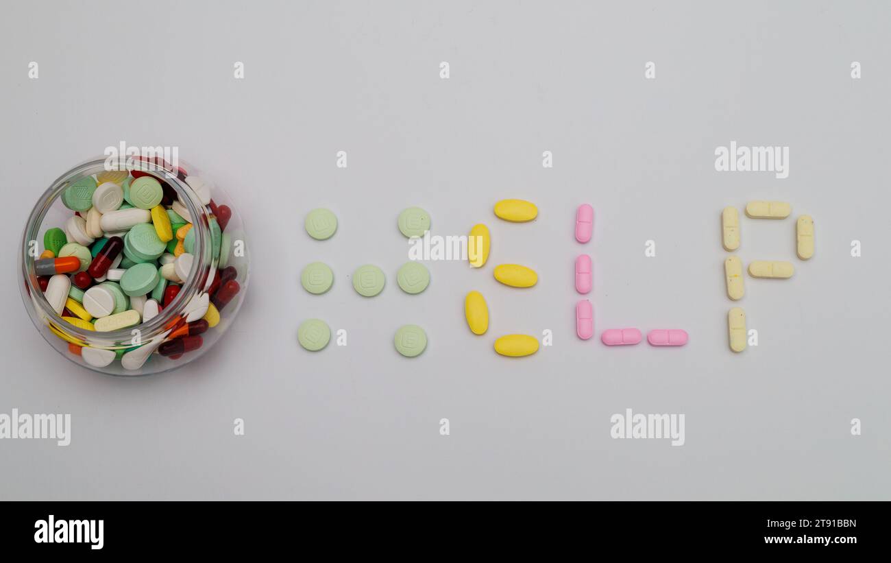 The word help is made from various kinds of chemical drugs. a sign that ...