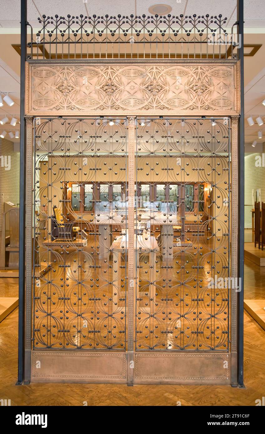 Pair of elevator grilles, frieze, and overgrille, c. 1893-1894, Louis ...