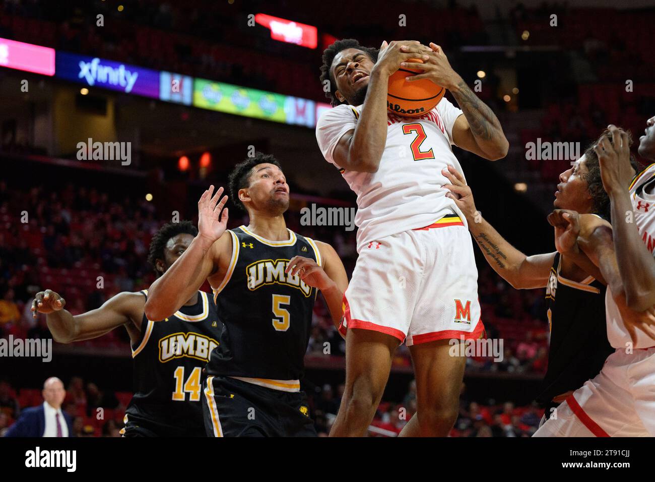 College Park, MD, USA. 21st Nov, 2023. Maryland Terrapins guard Jahari ...