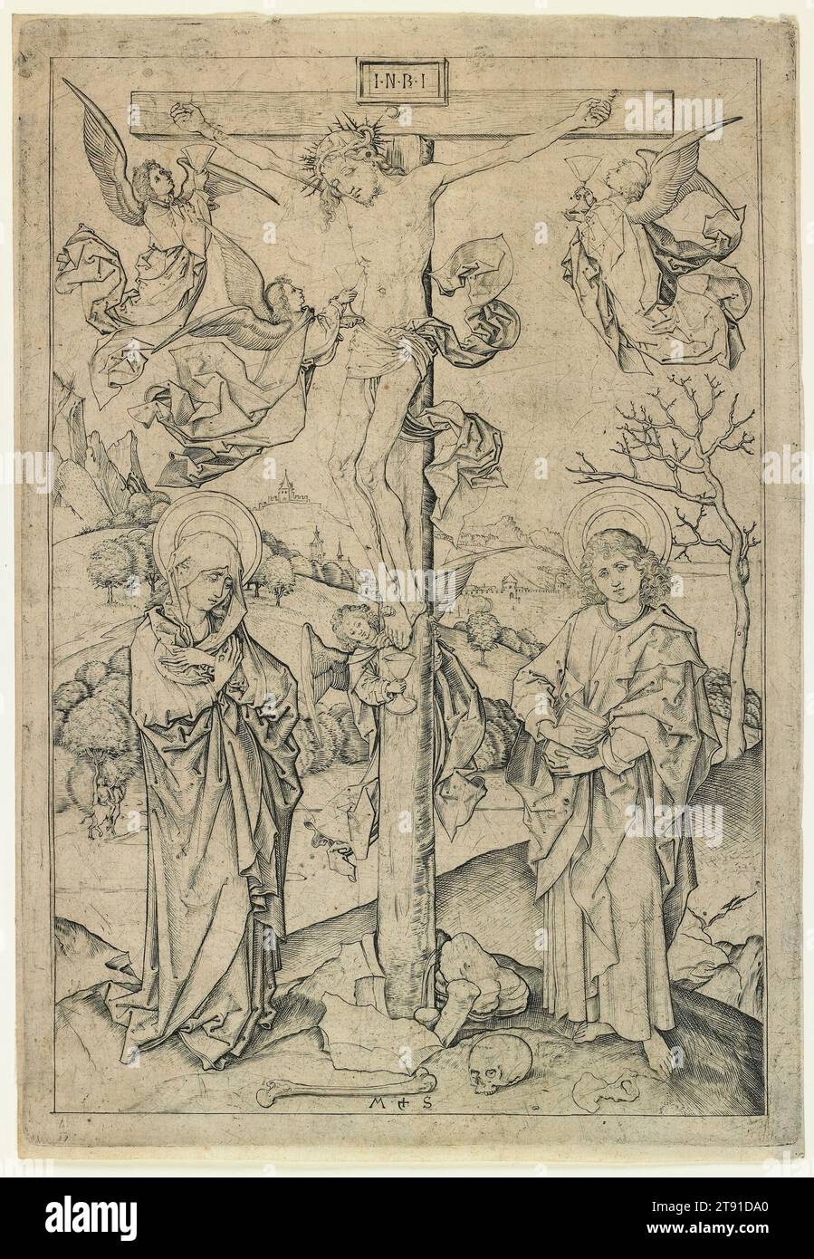 The Crucifixion with Four Angels, c. 1475, Martin Schongauer, German, c. 1440/53–1491, 12 1/4 x ...