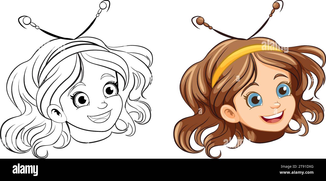 Cute cartoon girl with a fancy head accessory, smiling happily Stock ...