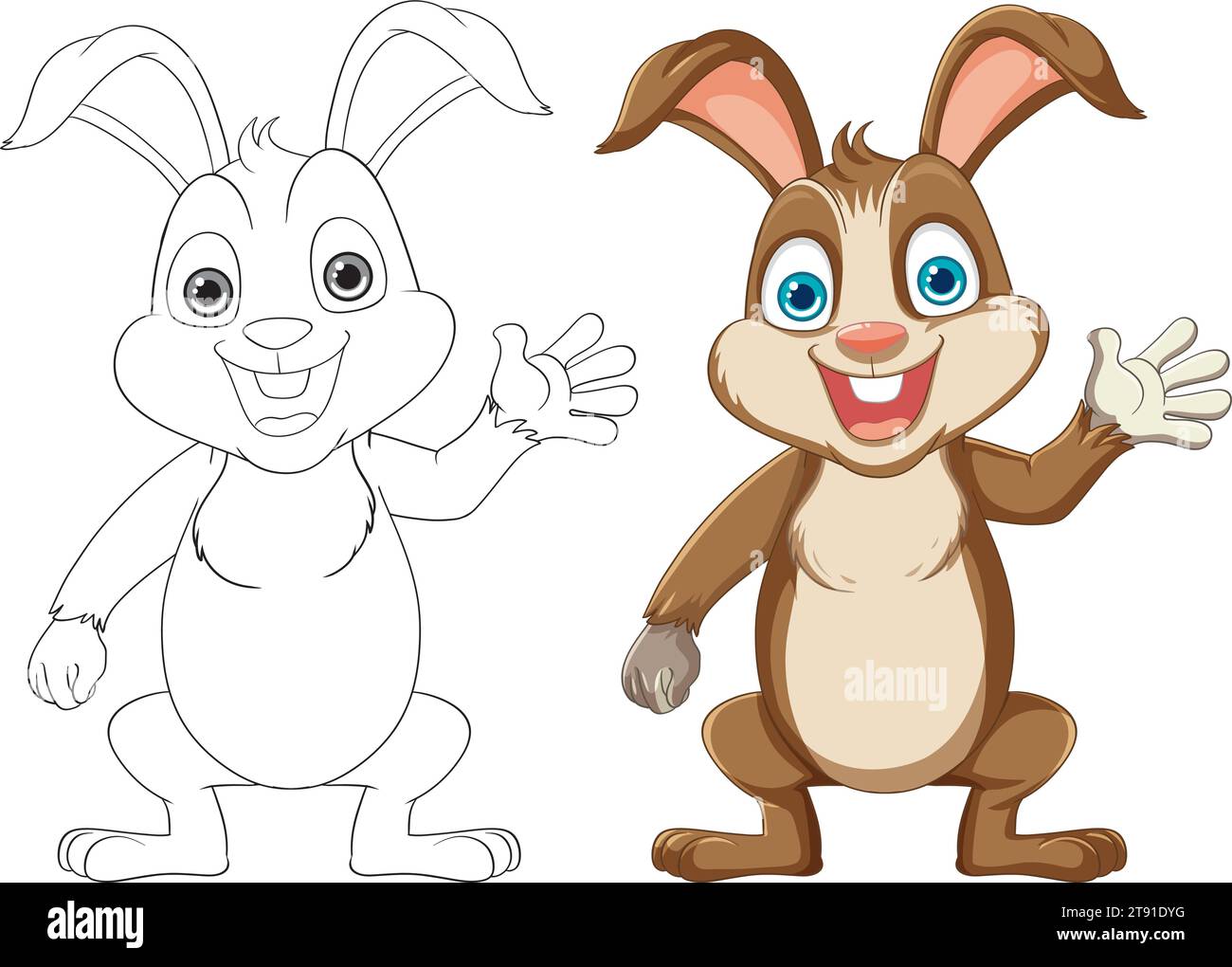 A cute and cheerful rabbit cartoon character with a smile, illustrated ...