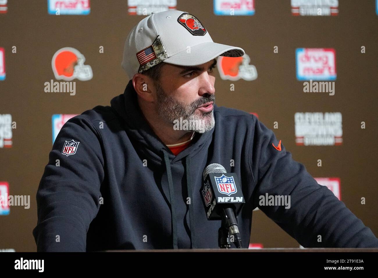 Cleveland Browns head coach Kevin Stefanski speaks during a news ...