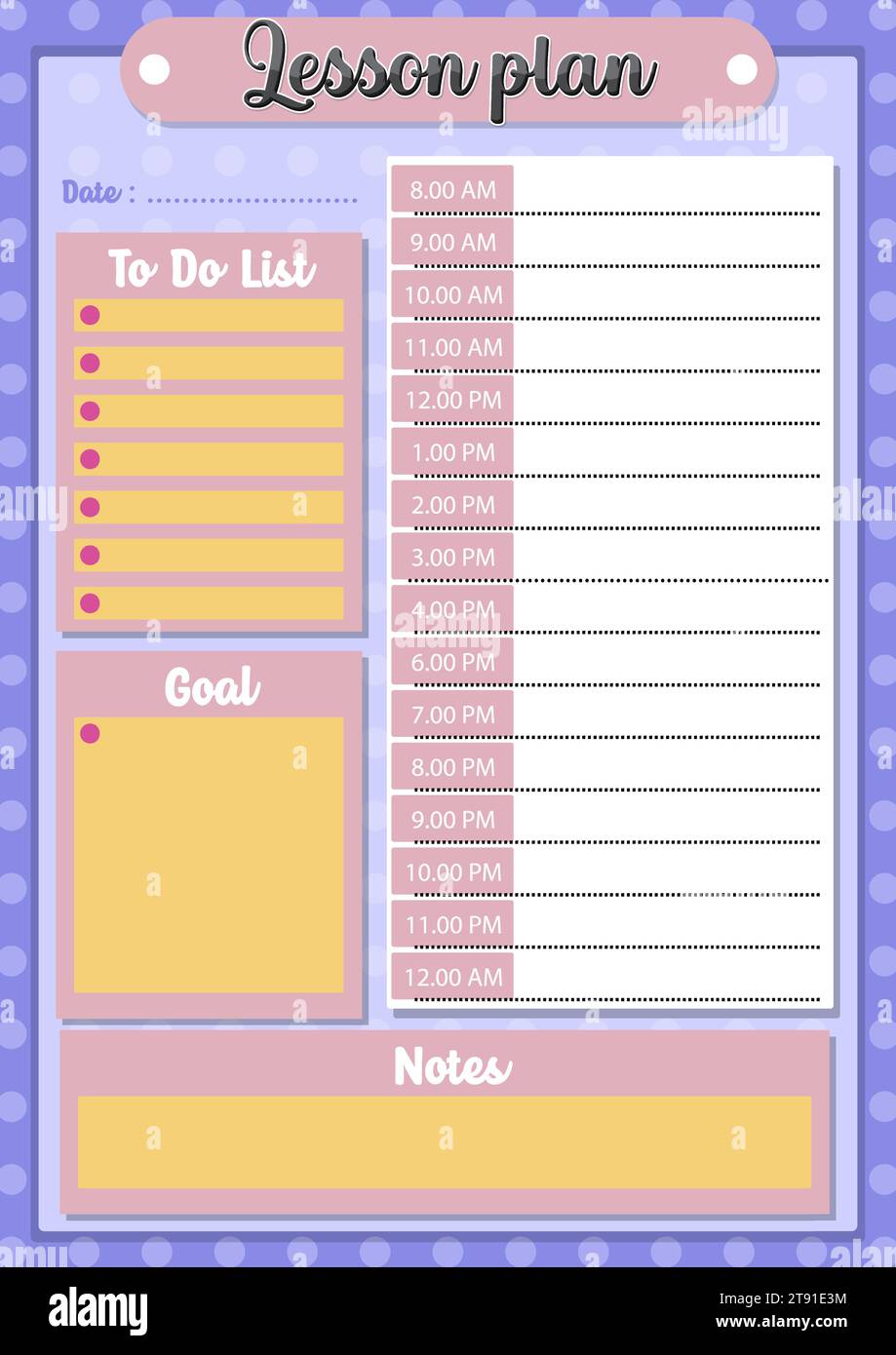 A detailed schedule divided by hour for effective lesson study Stock ...