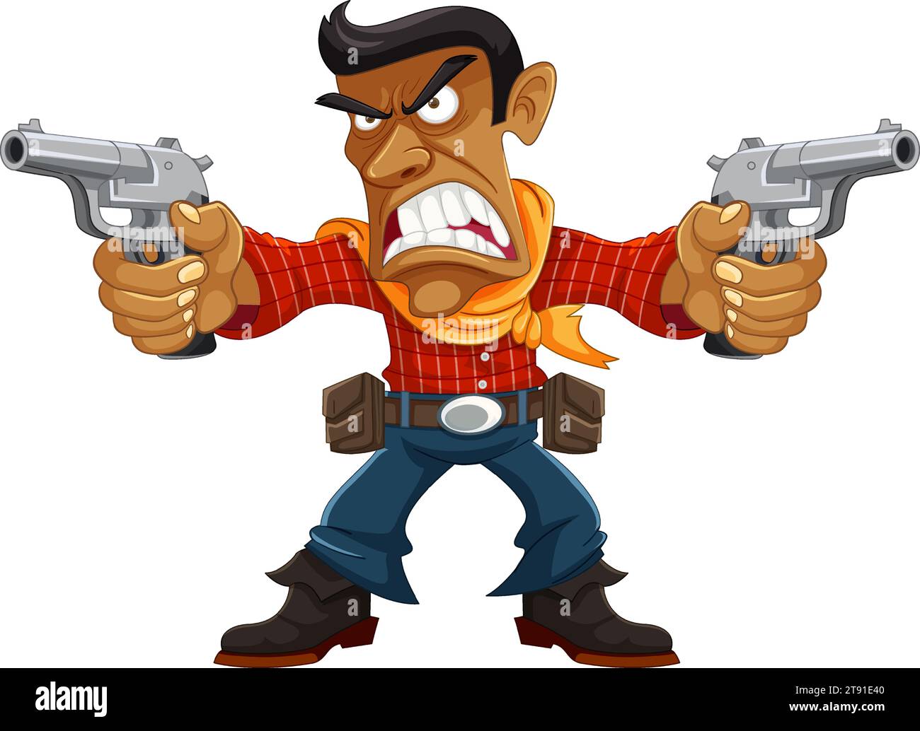 A fierce cowboy with a gun in a cartoon illustration Stock Vector Image ...