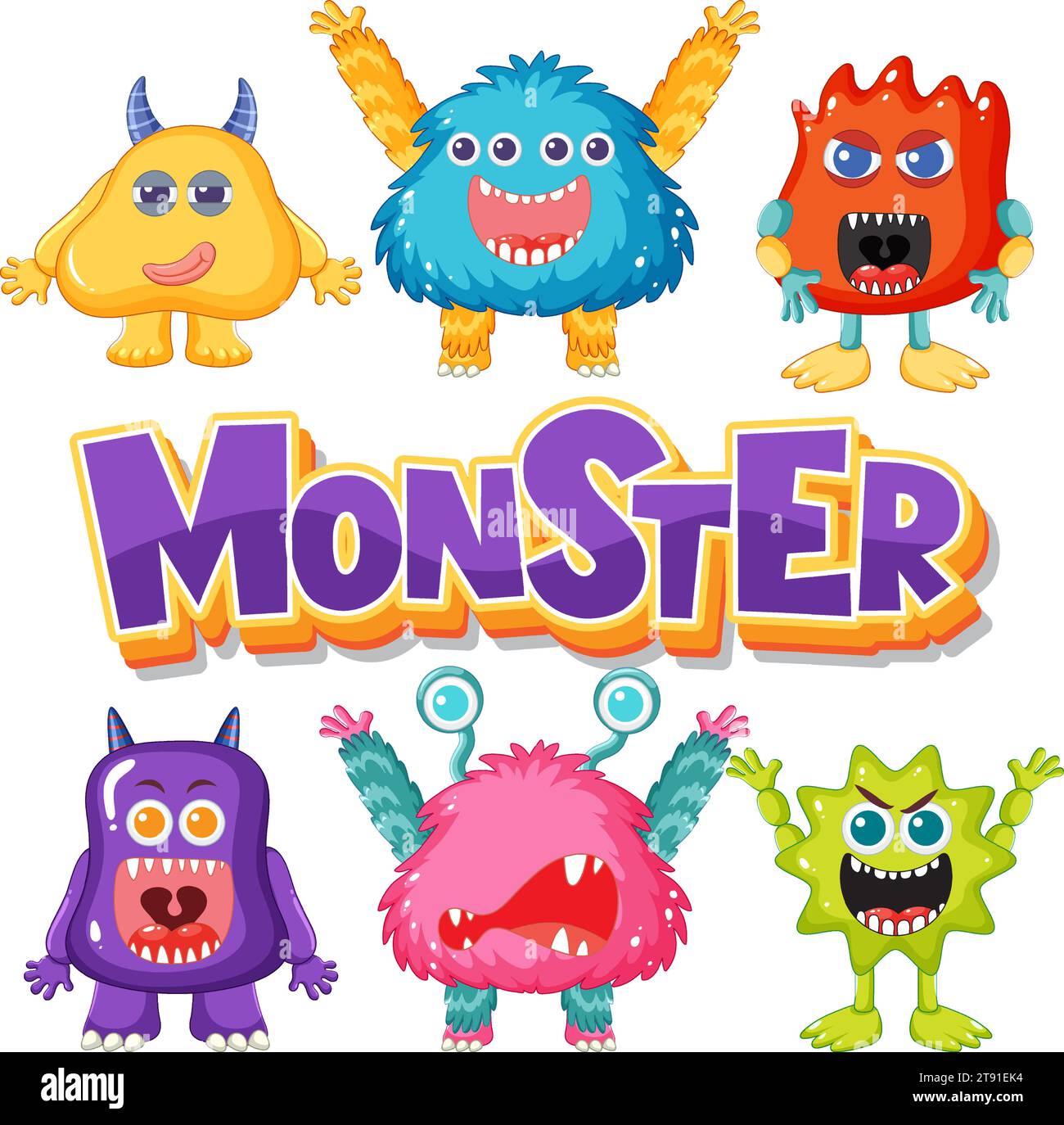 A group of friendly alien monsters in a vector cartoon illustration ...