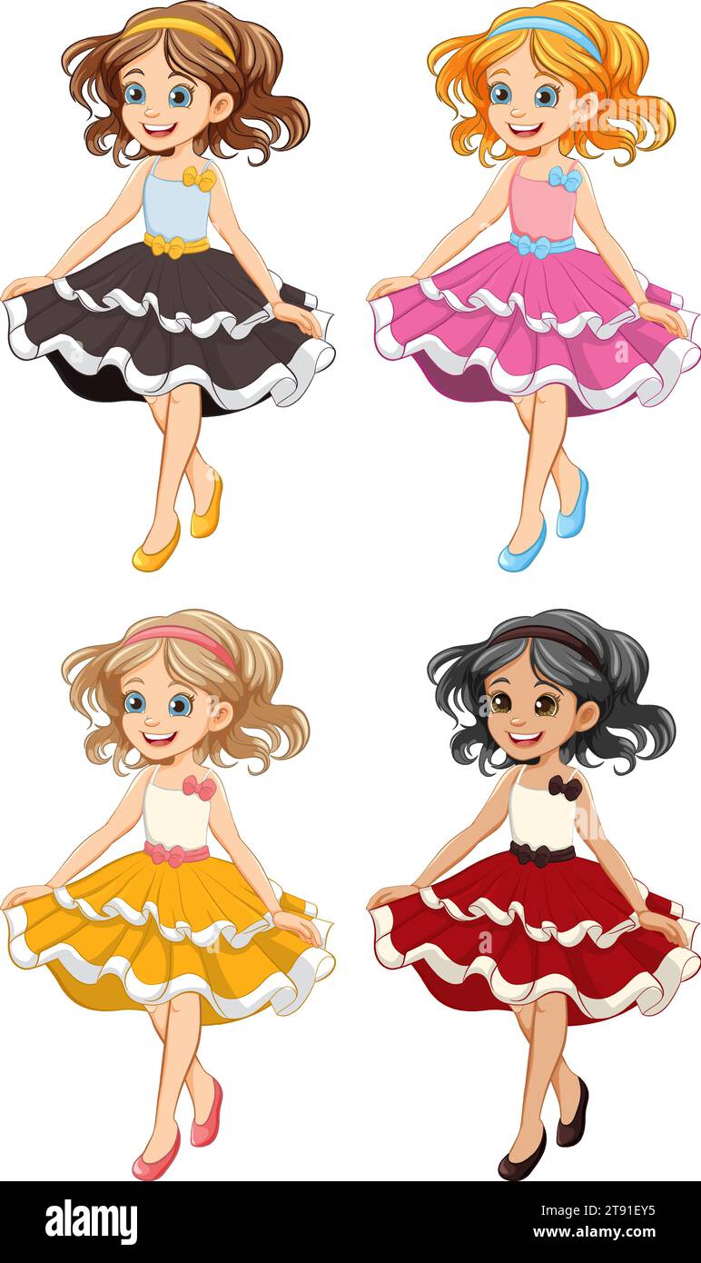 A set of girl cartoon characters dressed as princesses for a fantasy ...