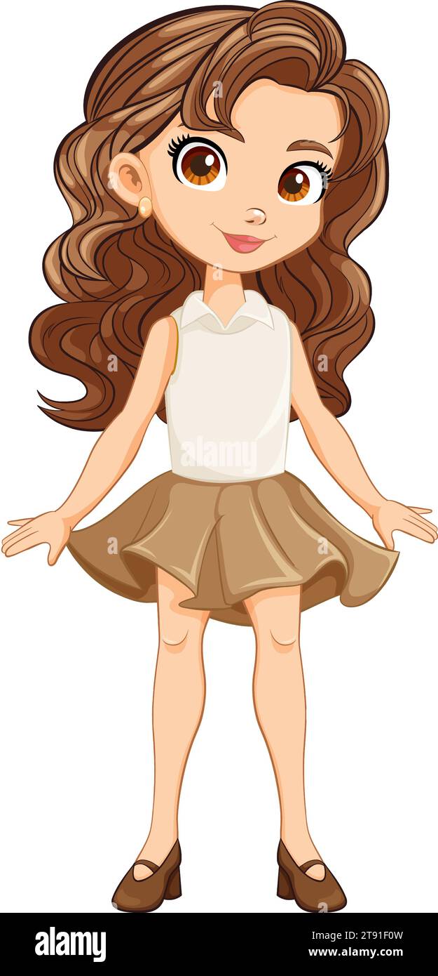 A cheerful cartoon girl in a mini skirt, standing confidently Stock ...