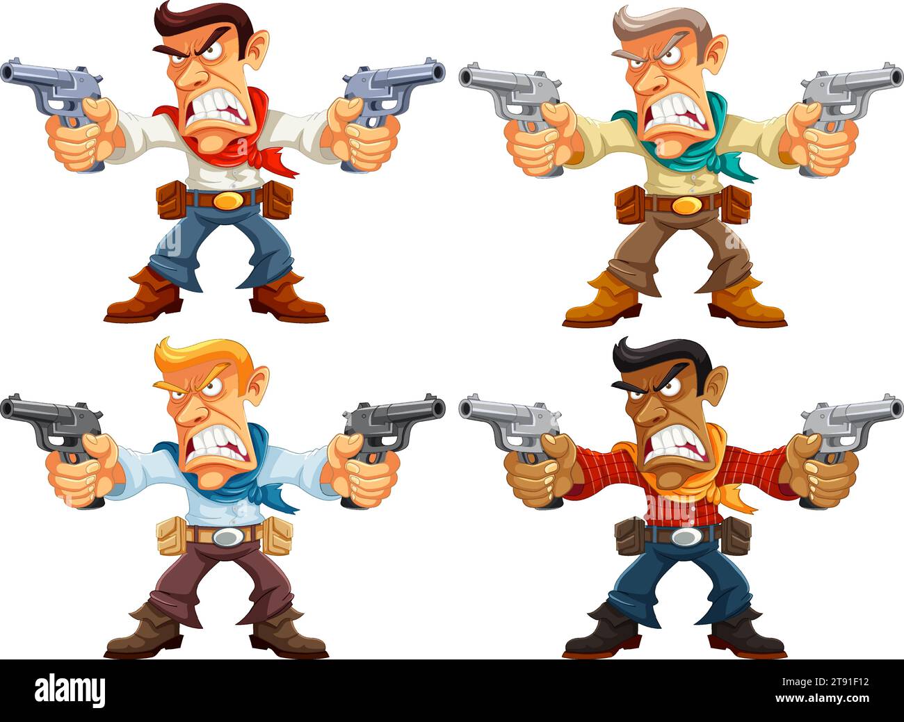 A vector cartoon illustration of an angry cowboy holding a gun Stock ...