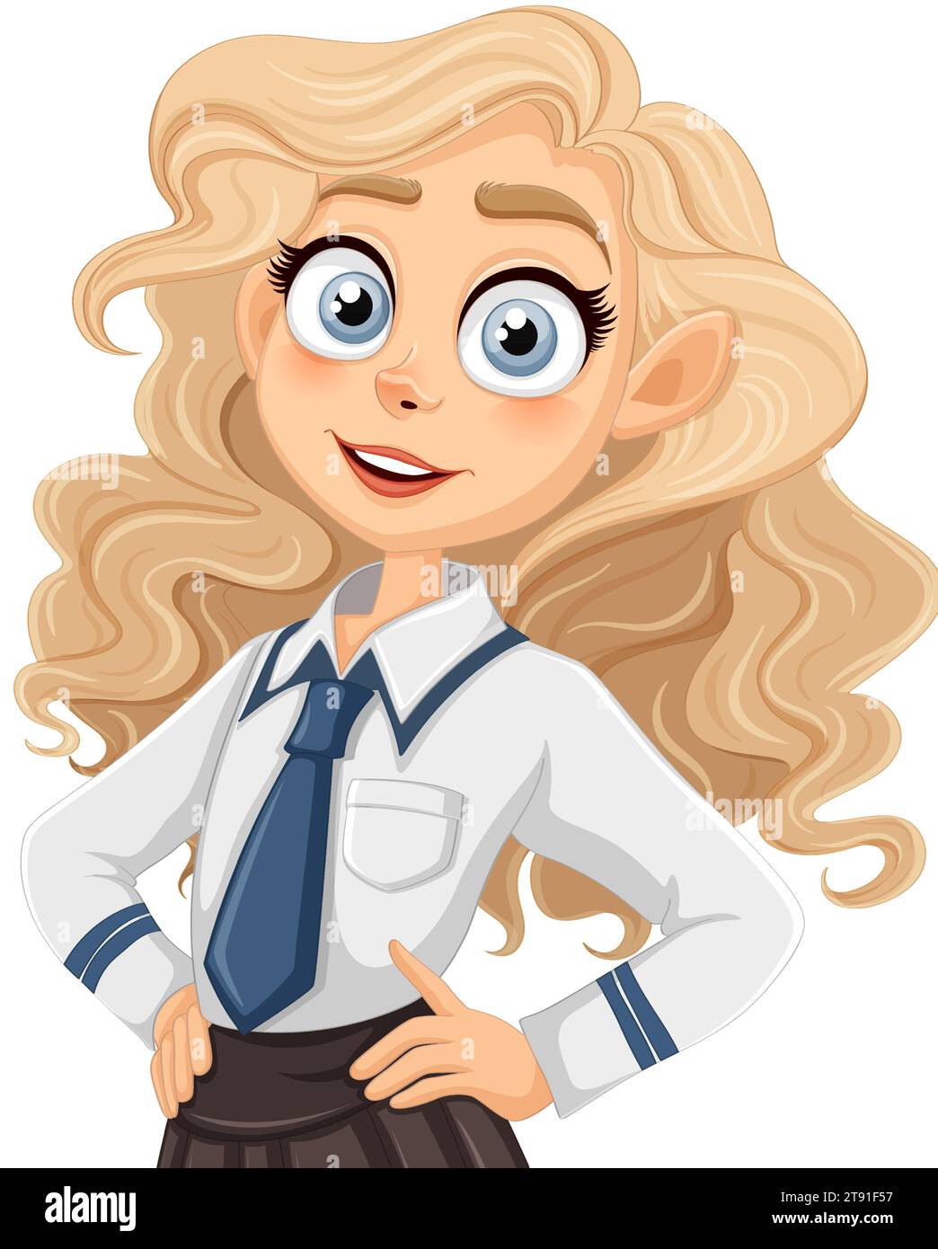 A stunning cartoon character with big eyes and long blonde hair Stock ...